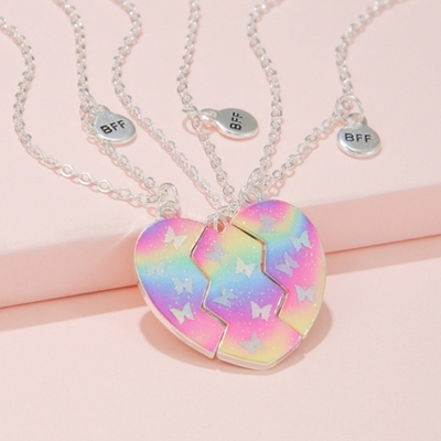 蝴蝶渐变儿童项链女童学生党闺蜜三人磁吸姐妹好朋友友谊挂饰礼物