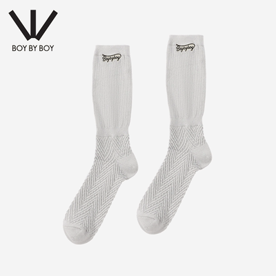 BOY BY BOY潮牌25秋上新百搭休闲字母刺绣中筒袜女袜子W253W81003