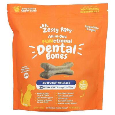 Zesty Paws,多合一功能性牙骨，适合所有年龄的狗，肉桂味，12 根