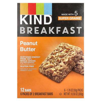 KIND Bars,早餐棒，花生酱，6 包，每包 1.76 盎司（50 克）