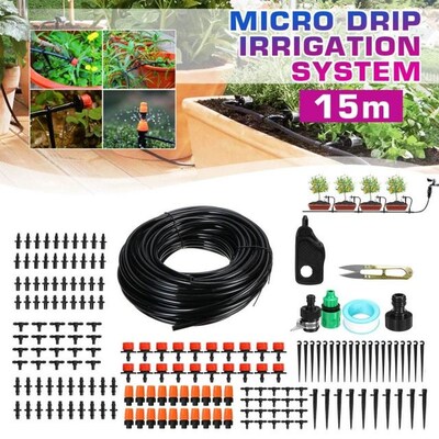 15m DIY Automatic Micro Drip Irrigation System Garden Irriga