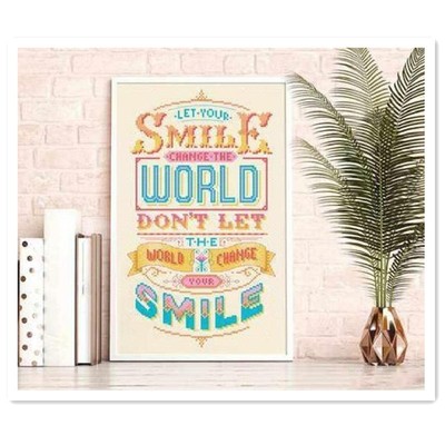 Let your smile change the world cross stitch kit word carto