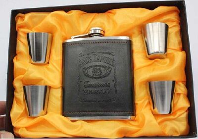 1SET Luxury Stainless Steel Leather Hip Flask Set Whiskey