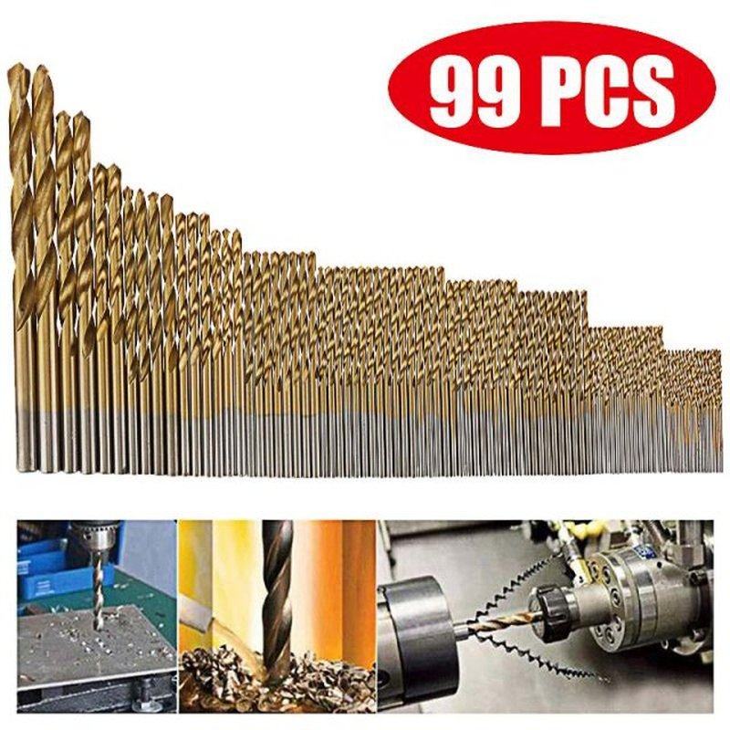 99Pcs Titanium Coated Drill Bit HSS High Speed Steel Drill B_虎窝淘
