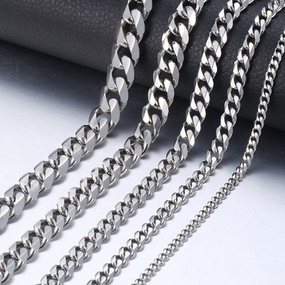 3-9mm Men's Silver Color Necklace Stainless Steel Cuban