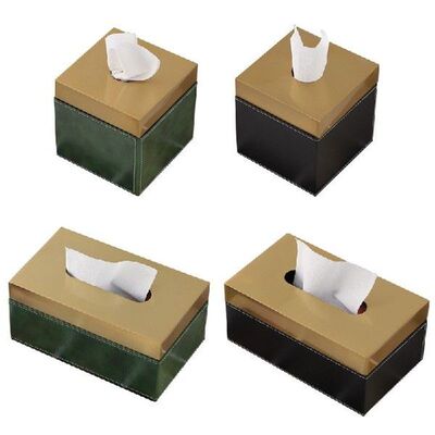 PU Leather Tissue Box Metal Draw Paper Case Modern Facial