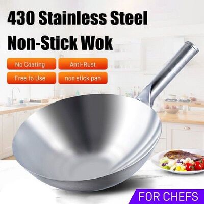 430 Stainless Steel Frying Pan Chinese Handmade Wok Thick