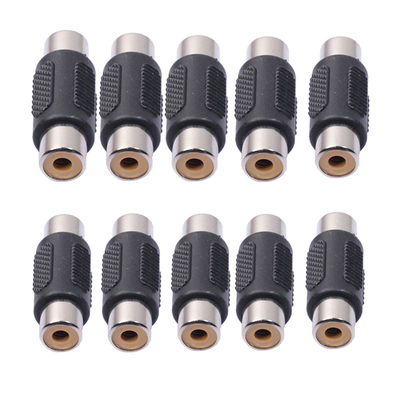 10-Pack Black Female to Female RCA Connector AV Joiner Coupl