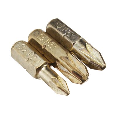 3pcs 25mm Pozi Bits 1/4 Inch Hex Shank Electroplating Bronze