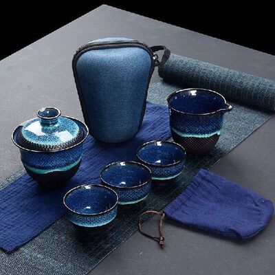 Chinese Kung Fu Travel Tea Set Ceramic Glaze Teapot Teacup