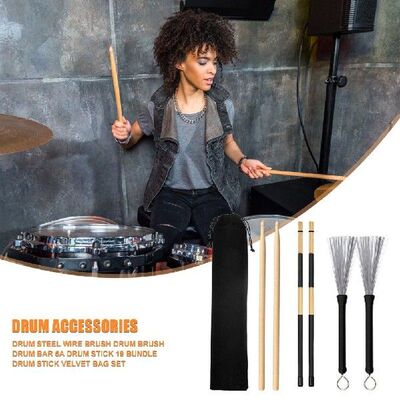 Drum Rod Sticks Wood Drumsticks Wire Brush Set Musical