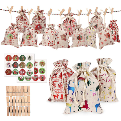 24pcs Christmas Gift Bags Christmas Calendar Countdown Jute