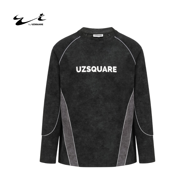 UZSQUARE 未限 黑色/天空蓝 春季蜡染卫衣