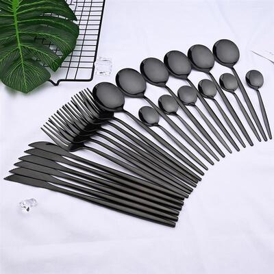24pcs Black Western Dinnerware Set Stainless Steel Cutlery S
