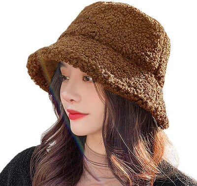 Women Lambs Wool Bucket Hat Japanese Cute Girls Outdoor Spor