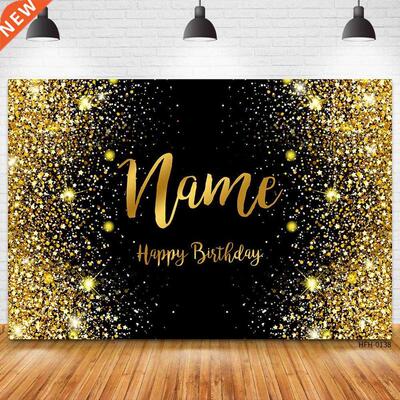 Custom Name Gold Glitter Birthday Party Banner Backgrounds B
