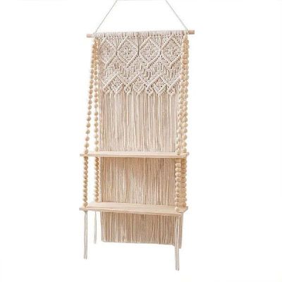 Bohemian Hand-Woven Macrame Tapestries Rack 2 Layers Wooden