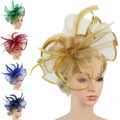 Top Grade Women Big Flower Fascinator Hair Clip Feathers Top