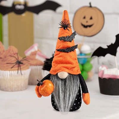 Halloween Plush Doll Couple Dwarf with Pumpkin Decoration