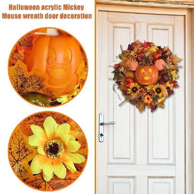 Fall Pumpkin Wreath Fake Maple Leaves Wreath Halloween