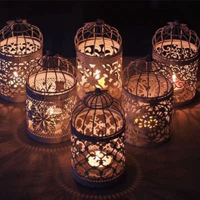 Hot Romantic Birdcage Candlestick White Metal Tealight