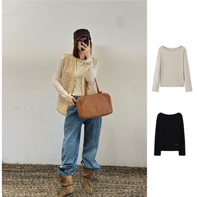 ICE DUST 项小七 设计师品牌26早春新品时尚一字领LOGO刺绣打底衫