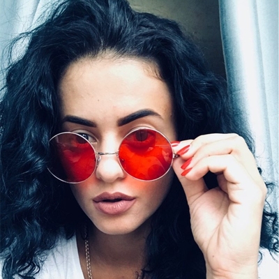 Vintage Round Sunglasses Women Big Red Lens Mirror Sunglass