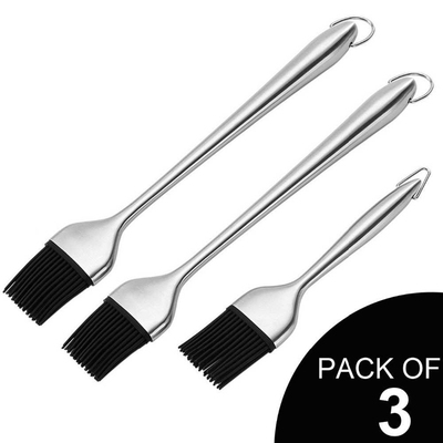 3 Pc New Stainless Steel Basting Brush with Silicone Bristle