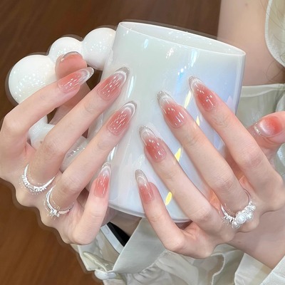 艺人高品质纯手工穿戴甲冰透裸色腮红法式猫眼2025款显白美甲贴片