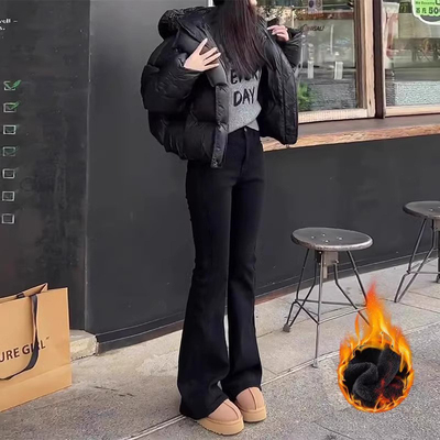 加绒牛仔微喇叭裤女秋冬季2025年新款时尚潮流高腰显瘦小个子喇叭