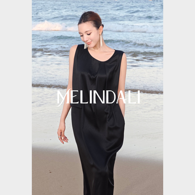 MELINDA LI【掌管高智】重磅醋酸高智松弛感宽松直筒小黑裙连衣裙