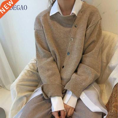 Irregular Cardigans Oblique Buttons Chic Designer Women Swe