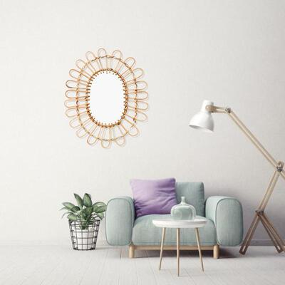 Hanging Wall Mirror Macrame Fringe Round Mirror Decor for