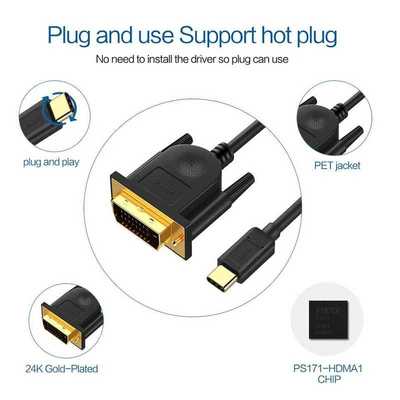 usb c To dvi cable type c to dvi adapter Thunderbolt Compati