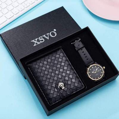 Quartz Wrist Watch Leather Wallet Gift Set for Boyfriend men