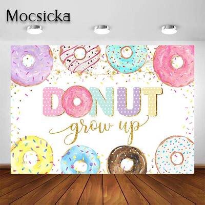 Mocsicka Donut Birthday Backdrop Girls Sweet Donut Grow Up