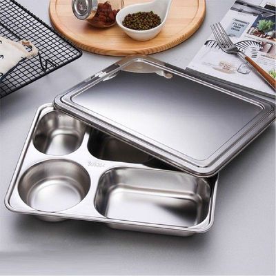 Dinner Plate Lunch Box Stainless Steel Divided Dinner Tray