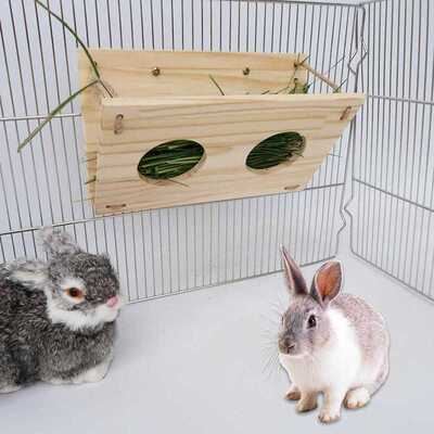 Rabbit Hay Feeder Rack Wooden Grass Feeding Shelf Folding H