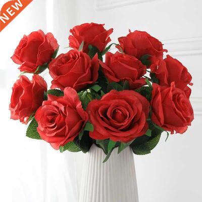 5Pcs artificial roses silk wedding flowers Red white roses f