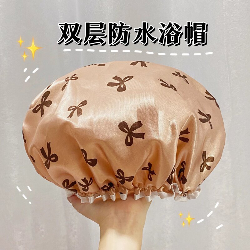 双层浴帽女防水洗澡沐浴帽新款家用厨房防油烟头套女童干发膜专用