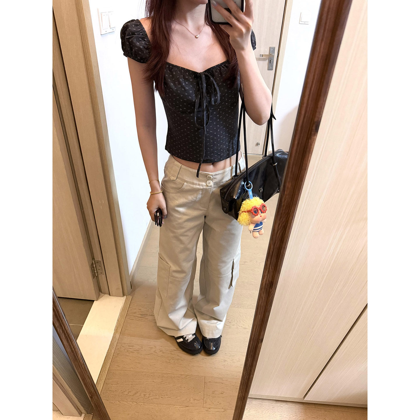 美式复古方领波点短袖t恤女夏季修身显瘦设计感百搭慵懒休闲上衣