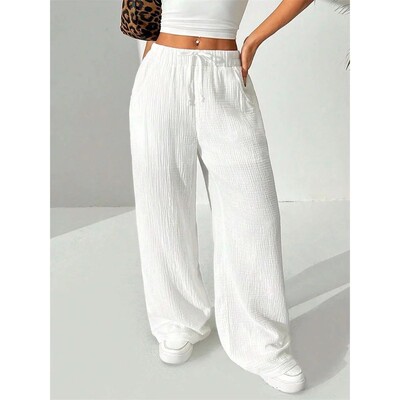 Elastic casual solid color wide leg pants 松紧休闲纯色阔腿裤