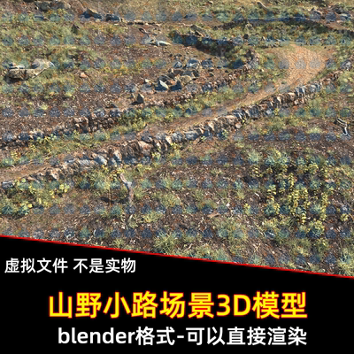 blender影视级山野小径荒野蜿蜒山坡道路枯草灯光渲染场景3d模型