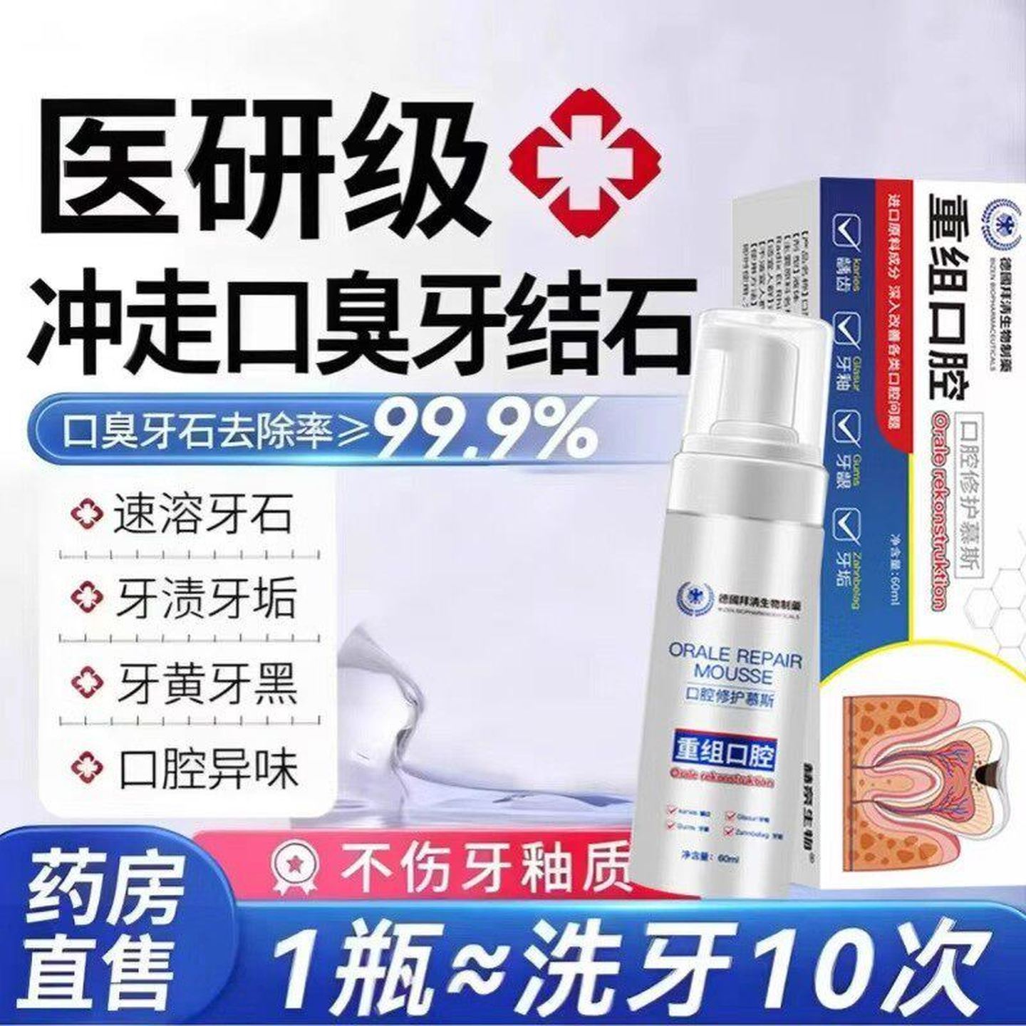 【德国专研】牙石溶解漱口水洗牙齿污垢牙垢牙黄牙渍清理神器