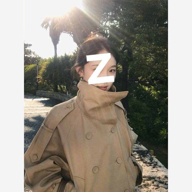 卡其色立领双排扣风衣女2025年秋季新品气质感百搭短外套潮
