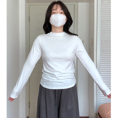 正肩小立领莫达尔百搭T恤阿殊 ASOUL 微胖小个子长袖上衣女