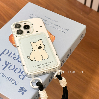波点西高地适用苹果16新款卡包手机壳iphone17promax带挂绳15pro/14/13高级8plus可爱xr/x小众14pm防摔保护套
