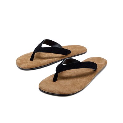 夏季老钱风羊皮绒夹趾松弛人字拖