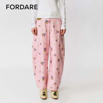 FORDARE/福蝶25早秋粉色碎花长裤