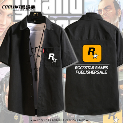 R星标短袖衬衫男士宽松大码